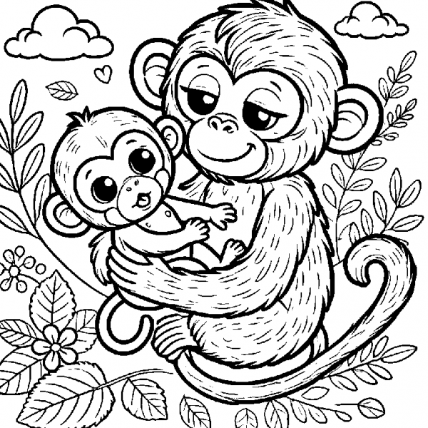 Kostenlose Ausmalbild-Affe-Vorlagen zum Herunterladen - Geschenkissimo